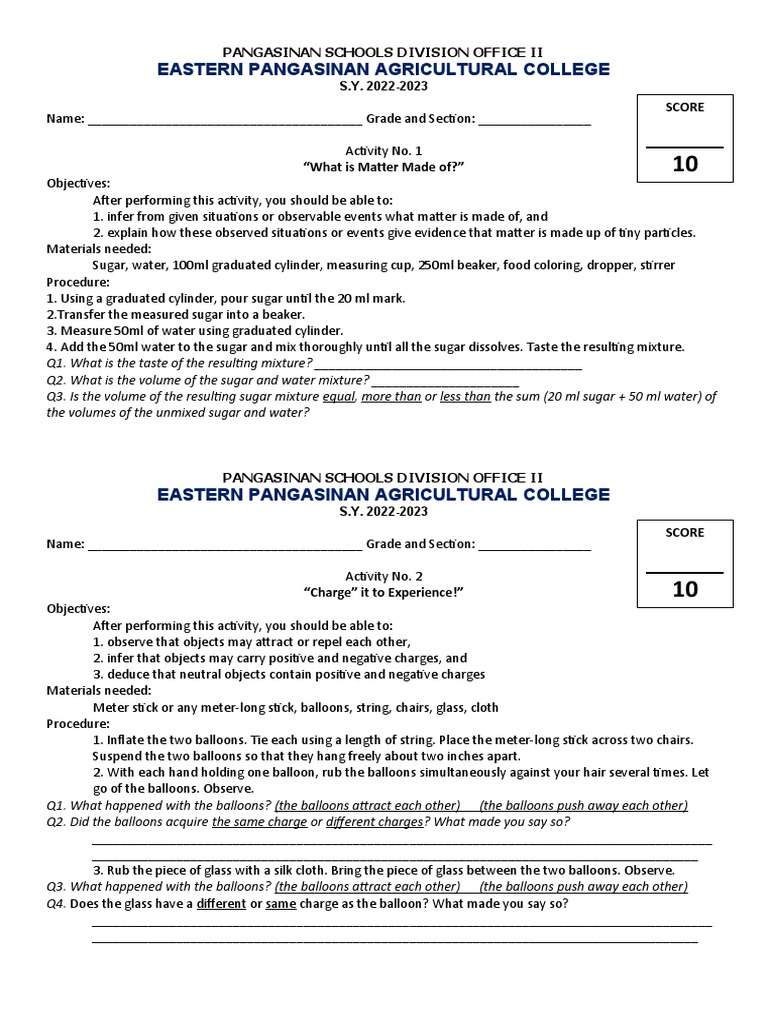 Science 8, QUARTER 3, Activity About Matter | Download Free PDF ...