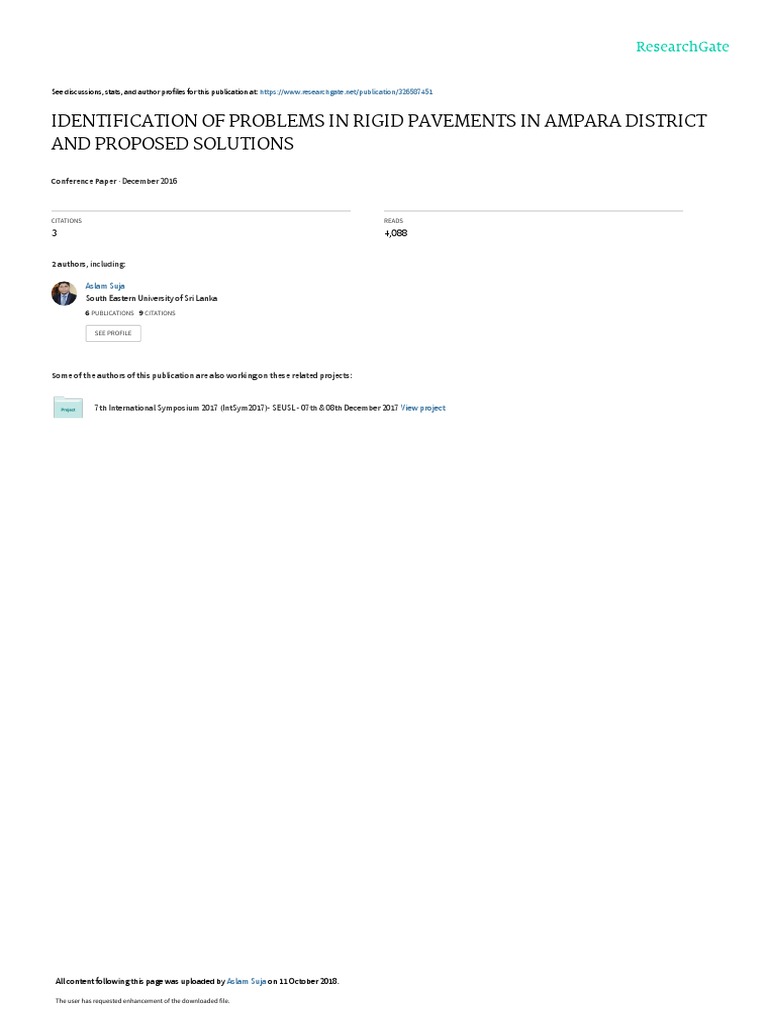 Analysis of Common Problems Facing Rigid Pavements in Ampara District, Sri Lanka and Proposed ...