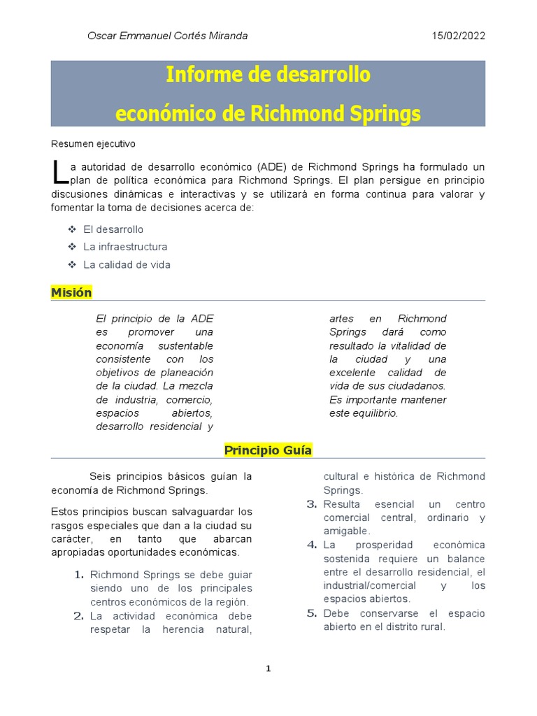Plan de Desarrollo Económico Richmond Springs | PDF | Richmond ...