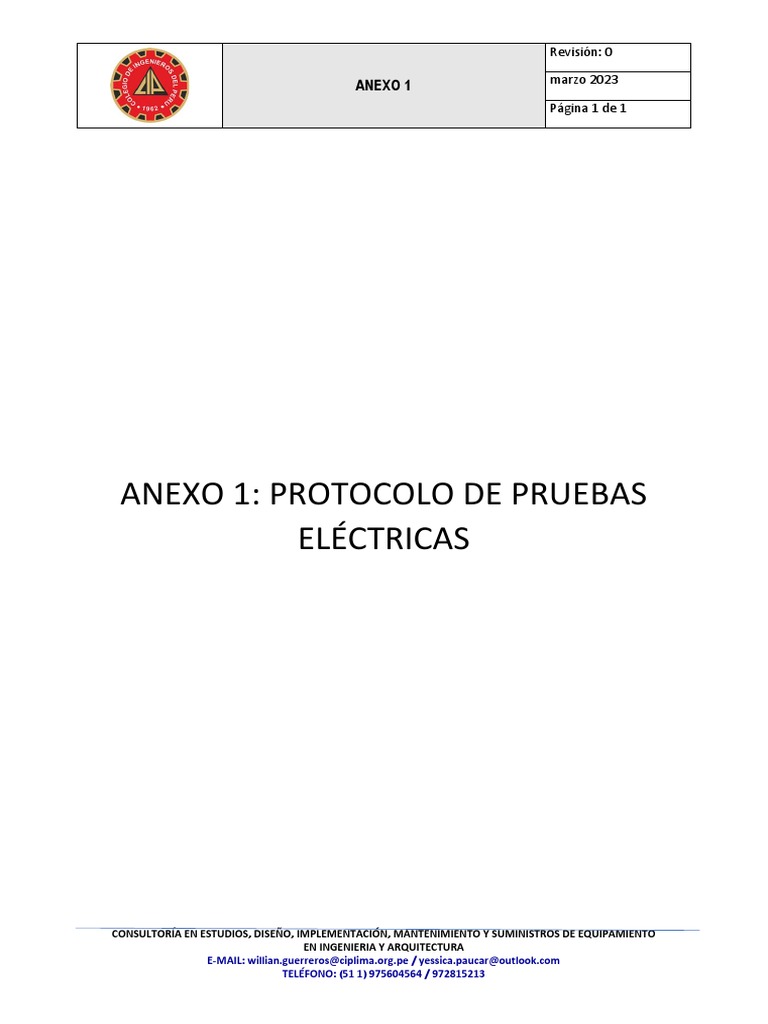 Anexo 1: Protocolo de Pruebas Eléctricas | PDF