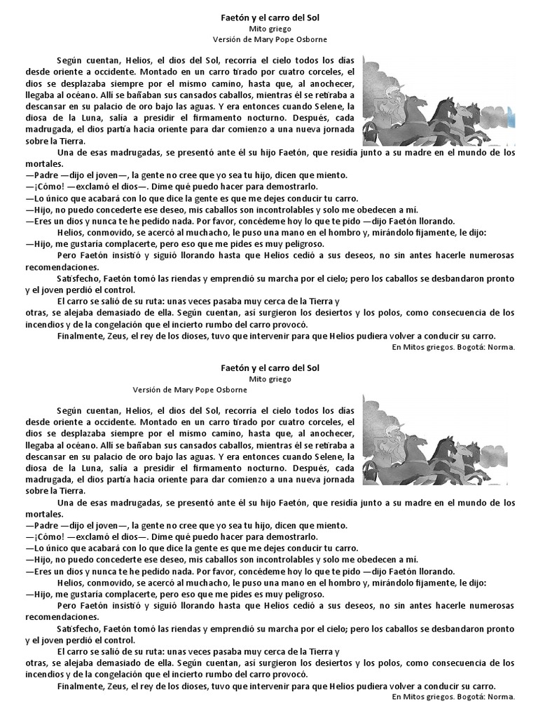 Faetón y el carro del Sol: Mito Griego | PDF | Mitología griega ...