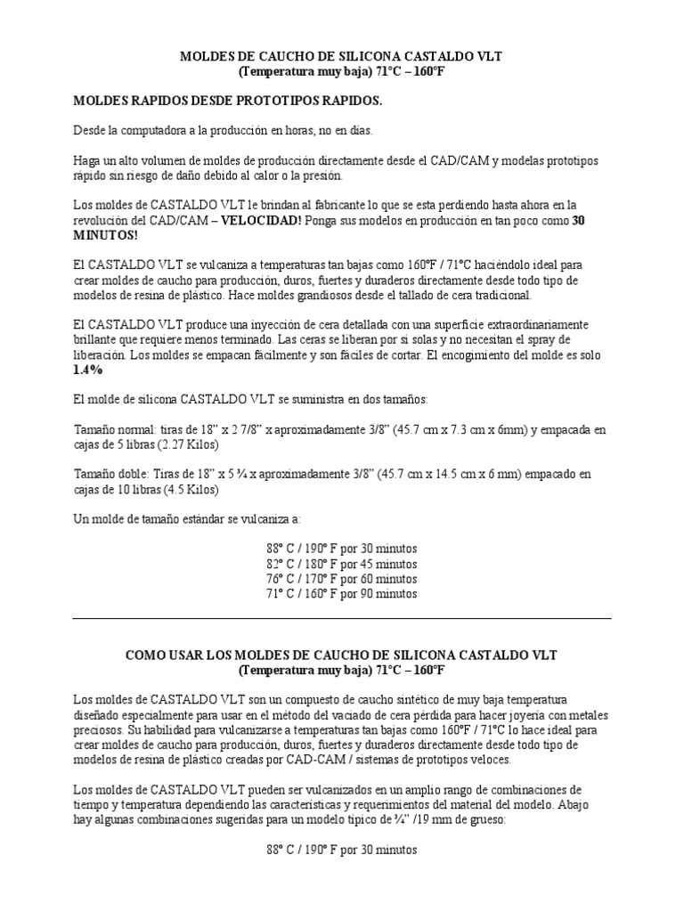Castaldo Molde de Caucho de Silicona VLT | PDF | El plastico | Joyería