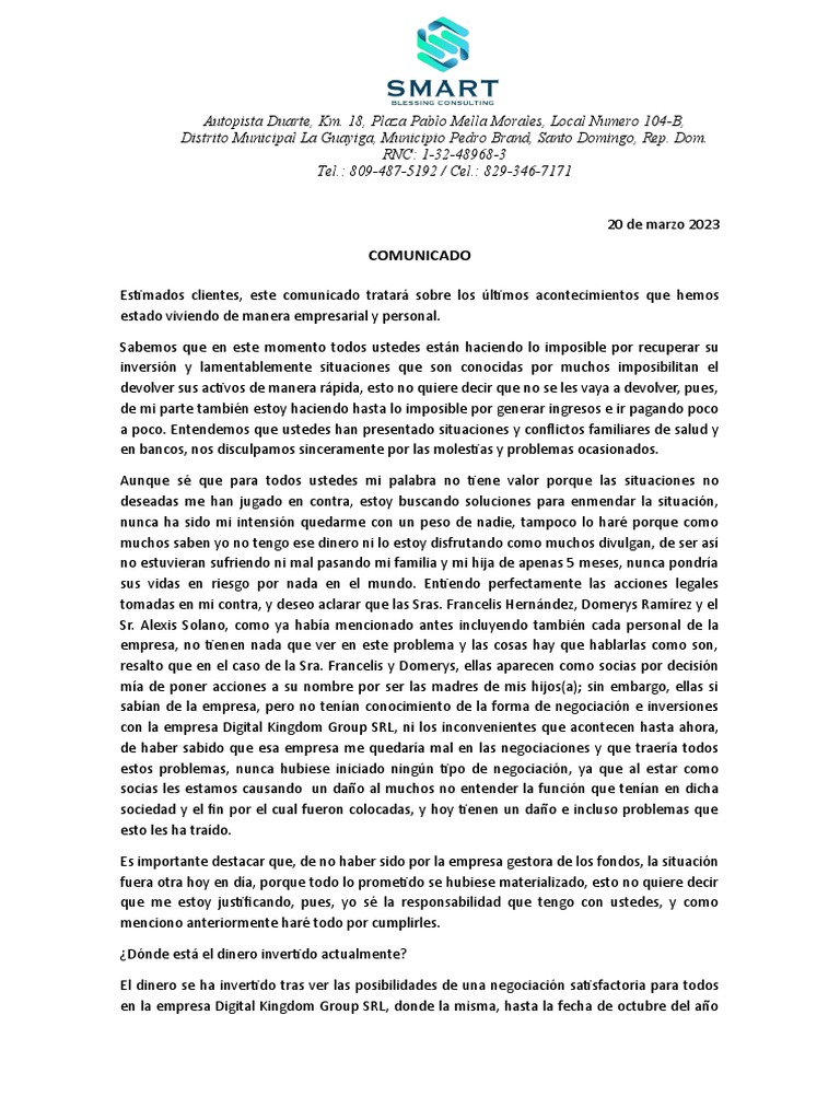 Comunicado 2.0-1 | PDF | Dinero