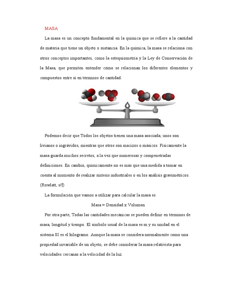 Masa, Peso y Volumen en Química | PDF | Masa | Volumen