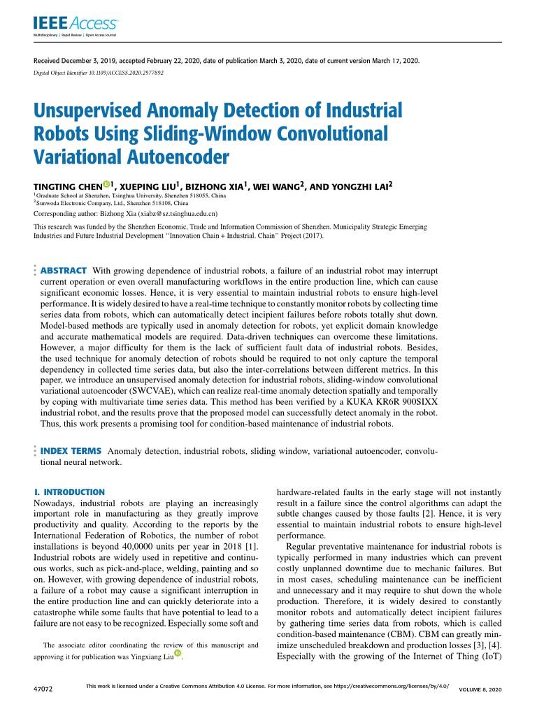 Unsupervised Anomaly Detection Of Industrial Robots Using Sliding Window Convolutional