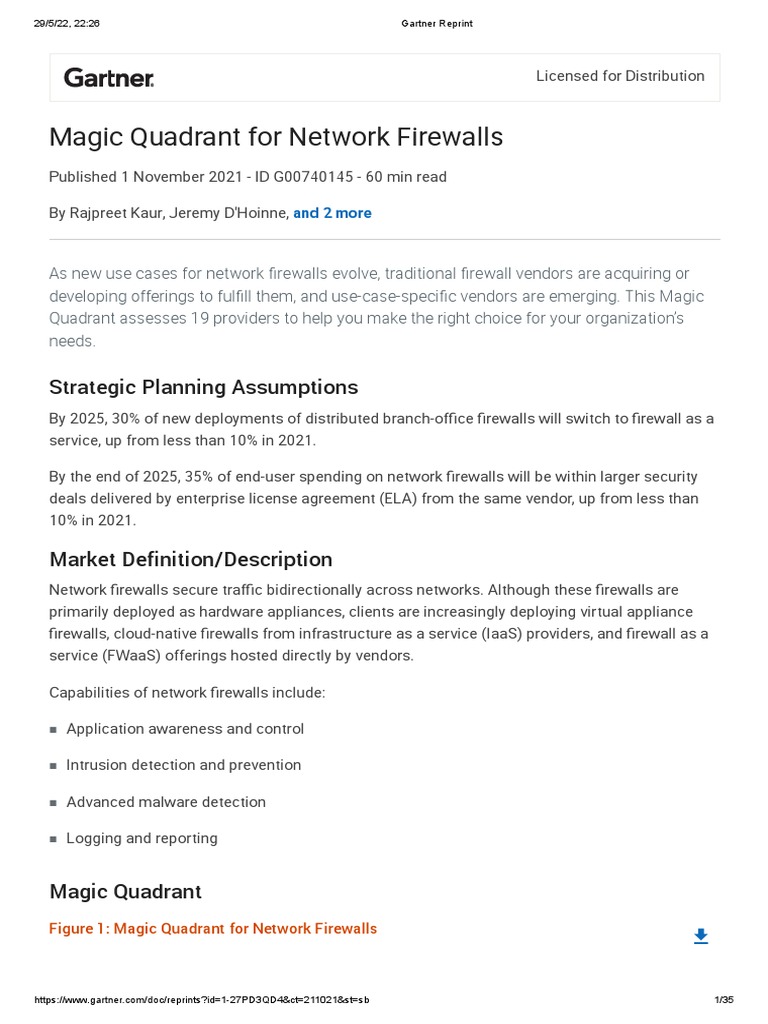 Magic Quadrant For Network Firewalls: Strategic Planning Assumptions ...