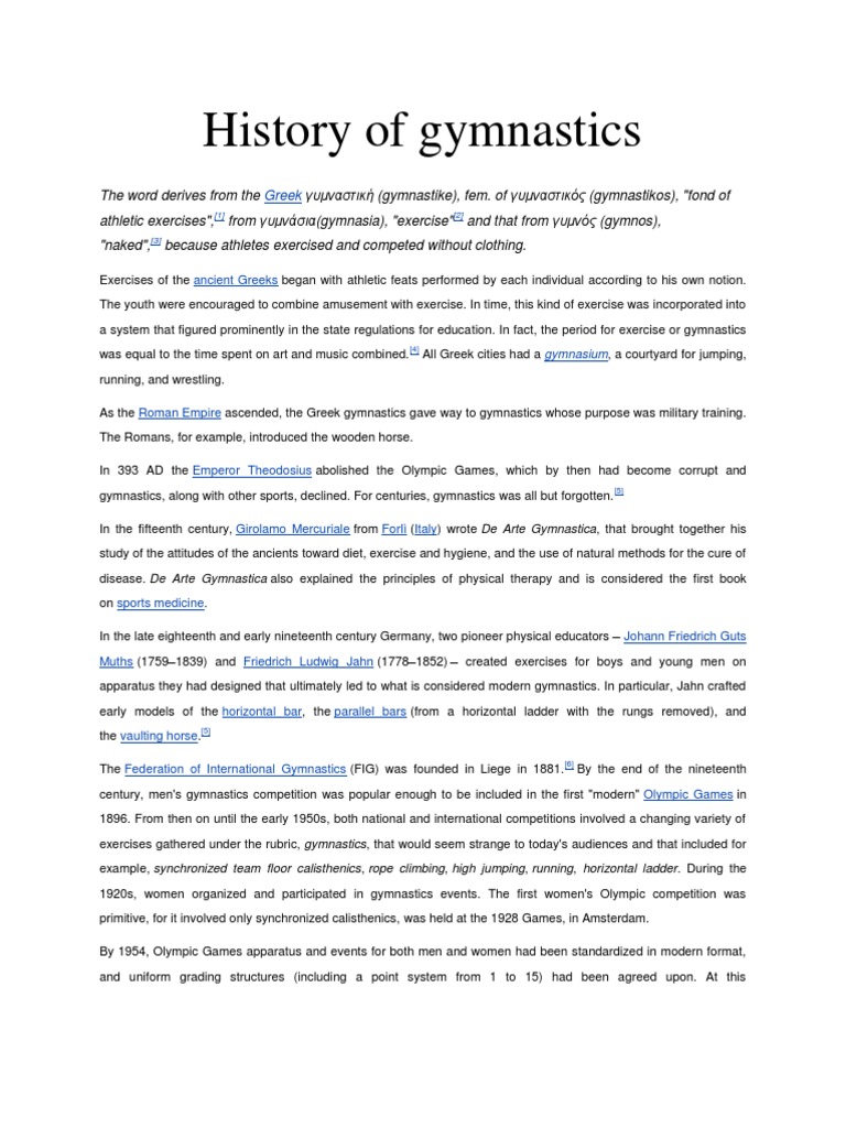 Origins and History of Gymnastics | PDF | Gymnastics | Individual Sports