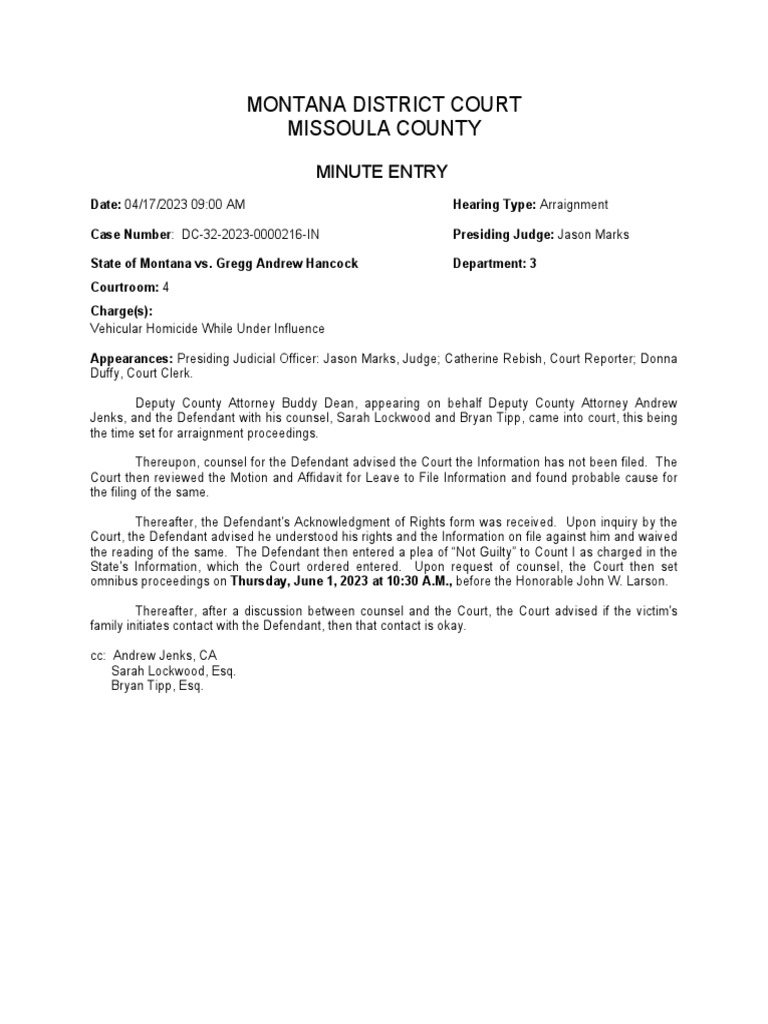 Gregg Andrew Hancock Arraignment | PDF | Law