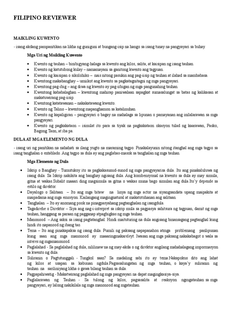 Filipino Reviewer | PDF
