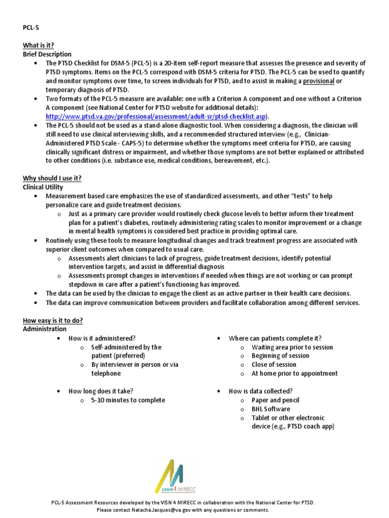 PCL-5 Assessment and Interpretation Guide | PDF | Medical Diagnosis ...