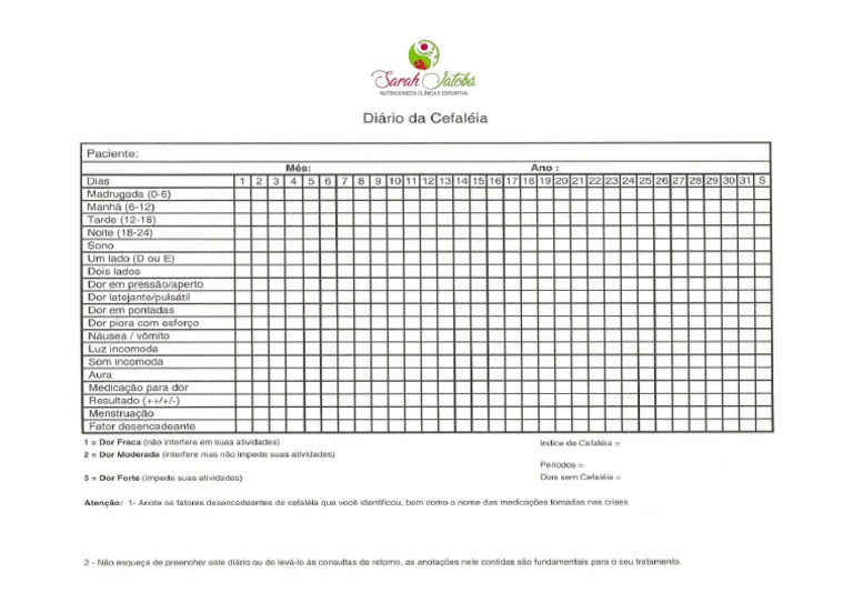 Diario de cefaléia | PDF