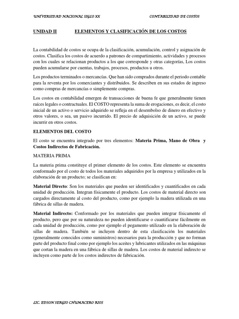 Unidad Ii Elementos y Clasificación de Los Costos | PDF | Costo | Contabilidad