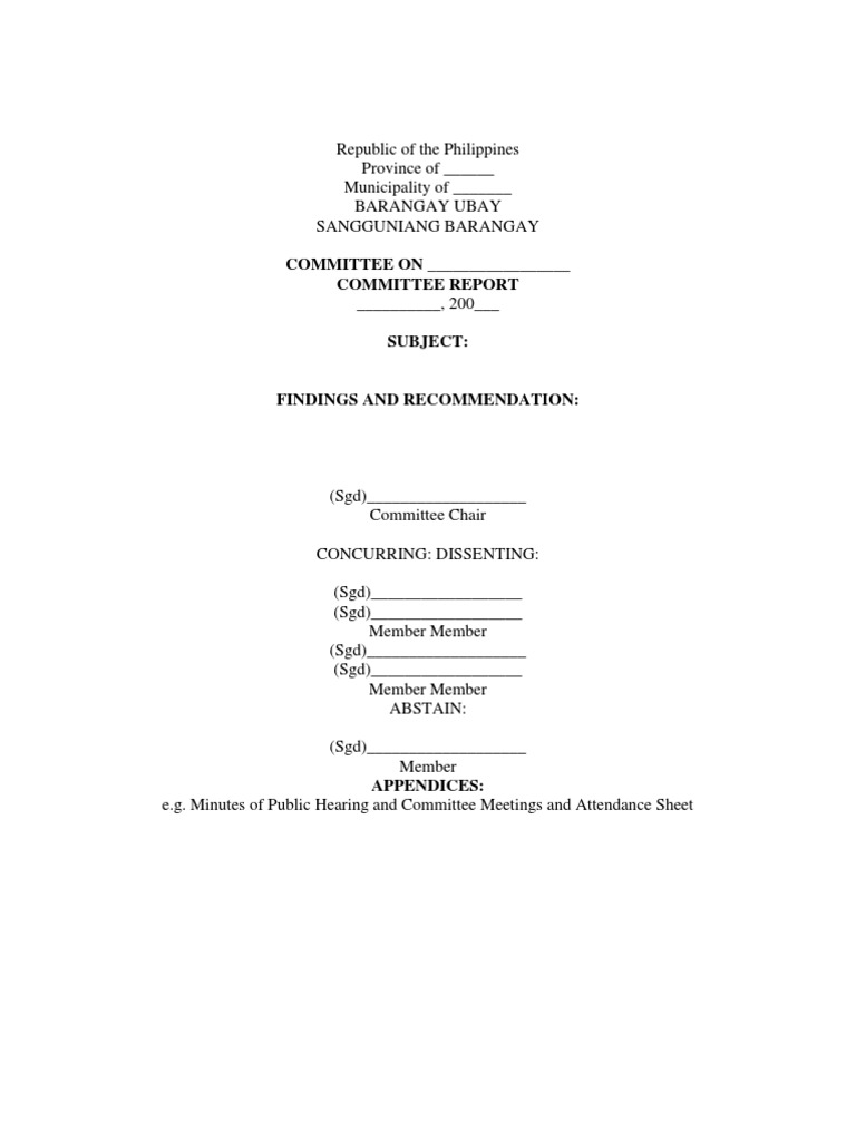 Barangay Council Committee Report Format Sample | PDF | Government
