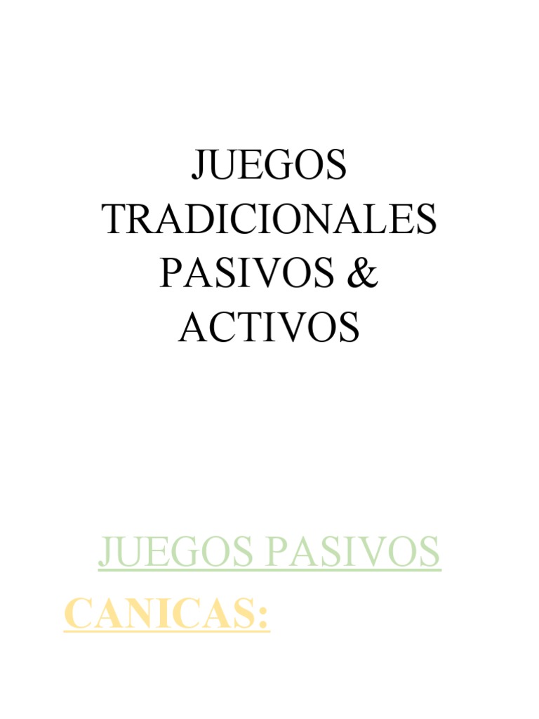 Juegos Tradicionales Pasivos & Activos | PDF