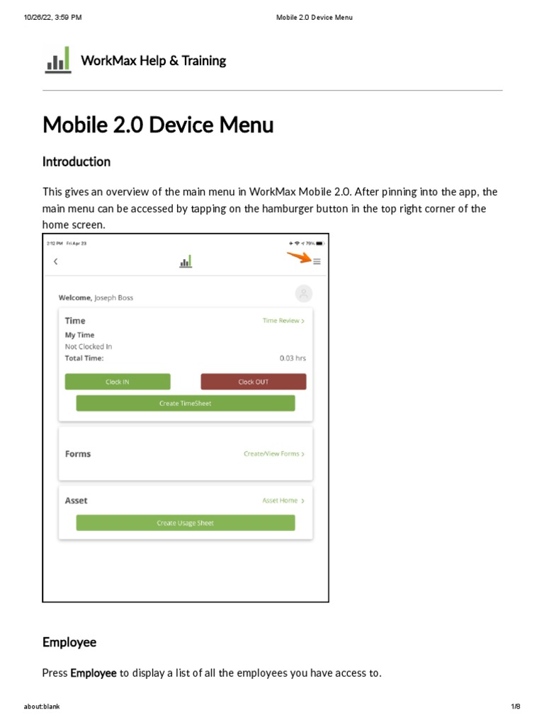 An Overview of the Main Menu in the WorkMax Mobile 2.0 App | PDF | Mobile App | Barcode