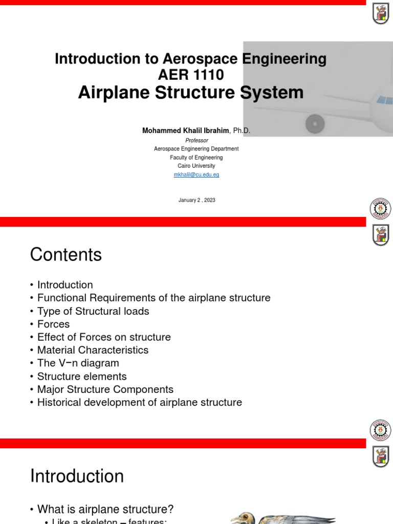 Introduction To Aerospace Engineering AER 1110: Airplane Structure ...