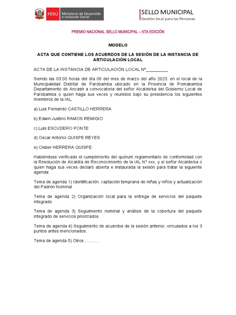 P2 - Acta Acuerdos IAL | PDF