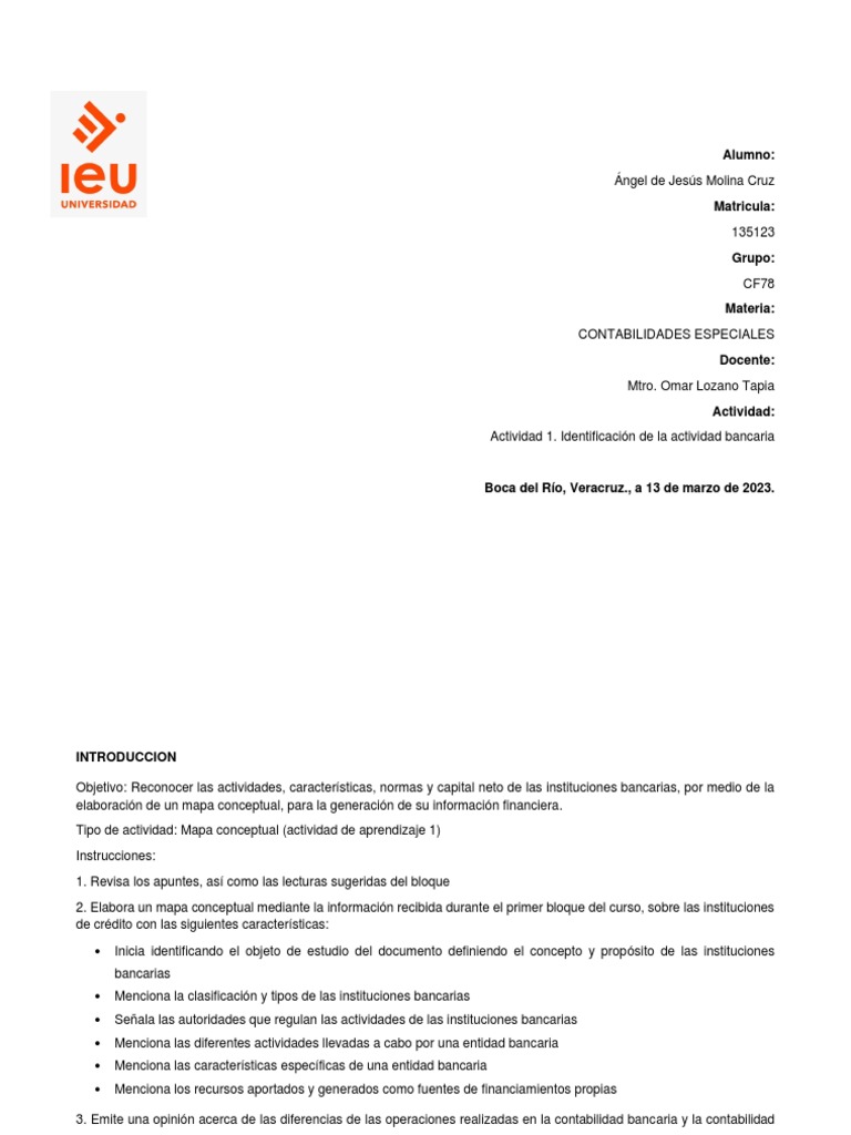 Act - 1 Identificacion de La Actividad Bancaria | PDF | Bancos | Contabilidad