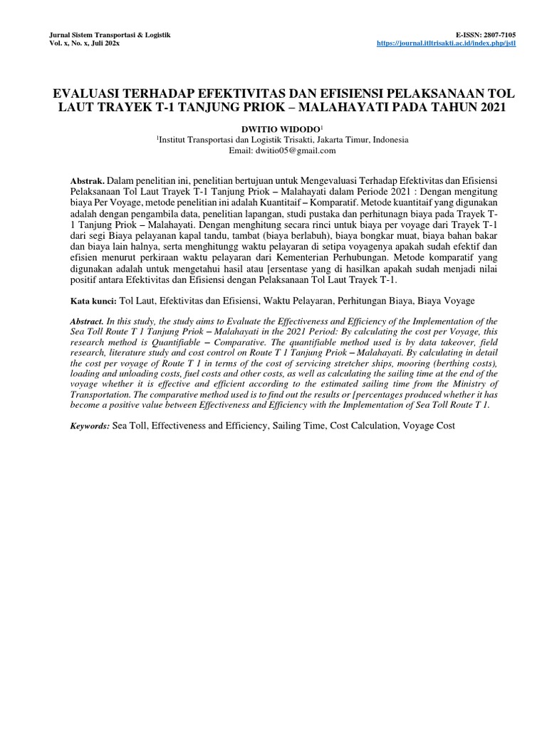 Evaluasi Terhadap Efektivitas Dan Efisiensi Pelaksanaan Tol Laut Trayek ...