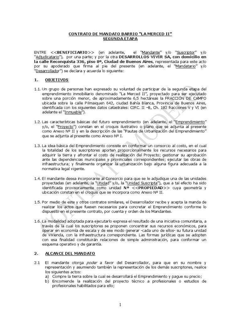 Modelo de Contrato DE MANDATO | PDF | Condominio | Iniciativa empresarial