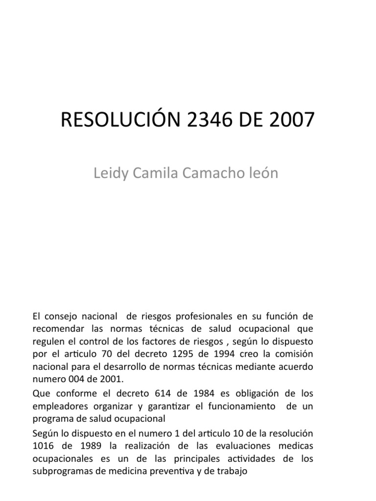Resolucion 2346 de 2007 | PDF | Historial médico | Seguridad y salud ...