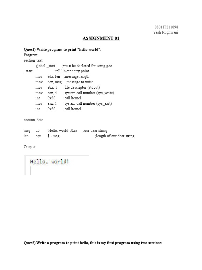 Assignment 01: Ques1) Write Program To Print Assignment 01: Ques1) Write Program To Print