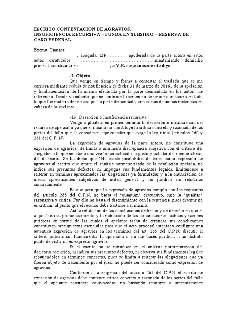 Contestación de Agravios en Apelación | PDF | Sentencia (ley) | Caso de ley