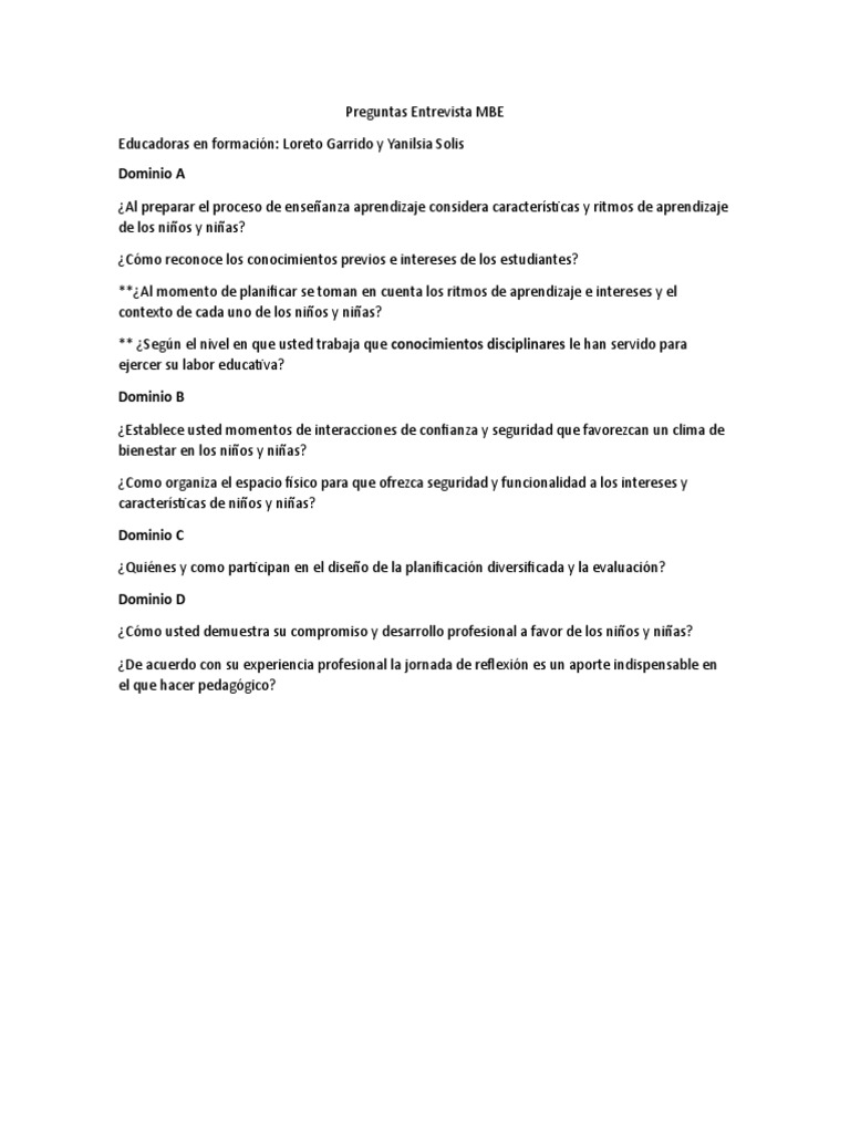 Preguntas Entrevista MBE Loreto | PDF