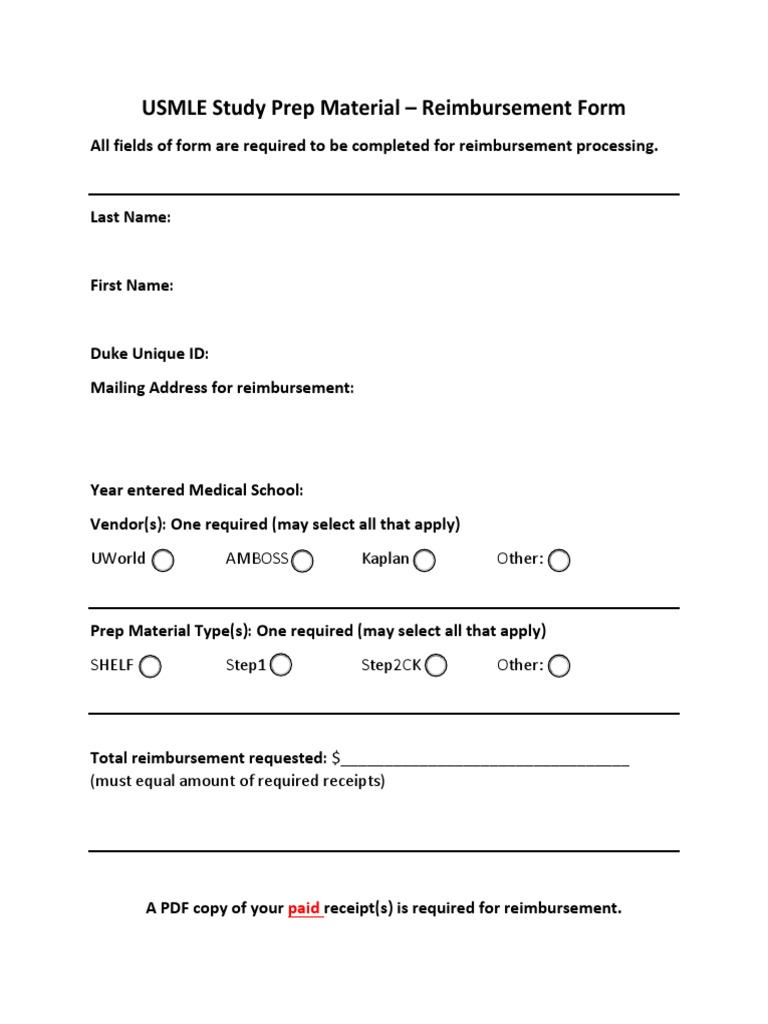 Usmle Study Prep Material - Reimbursement Form: Uworld Amboss Kaplan ...