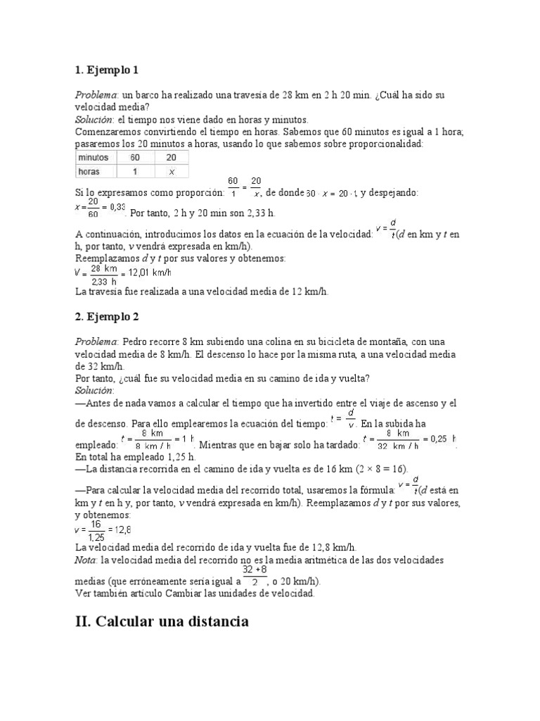Calcular velocidades, distancias y tiempos de trayectos usando fórmulas ...