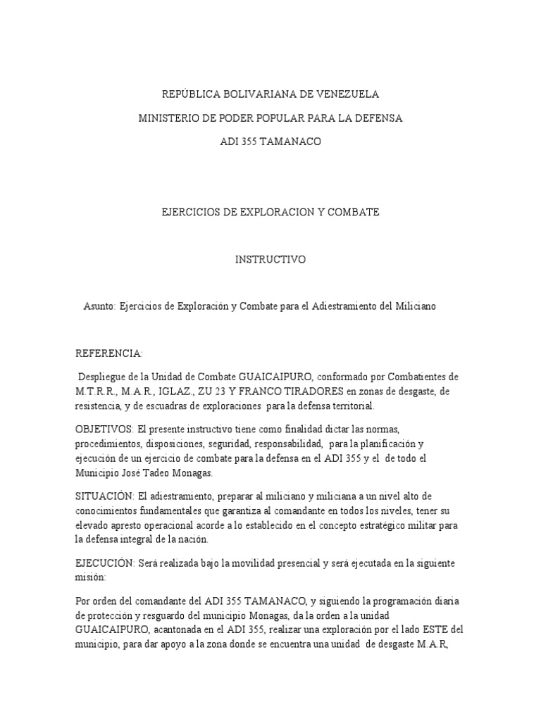 Instructivo de Ejercicios de Exploracion Combate | PDF | Conflictos del segundo milenio | Guerra