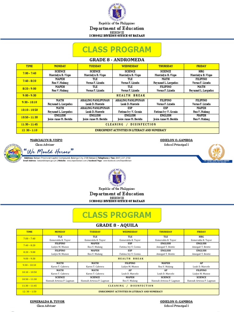 GRADE-8 CLASS PROGRAM With ENRICHMENT-PROGRAM | PDF | Government | Literacy
