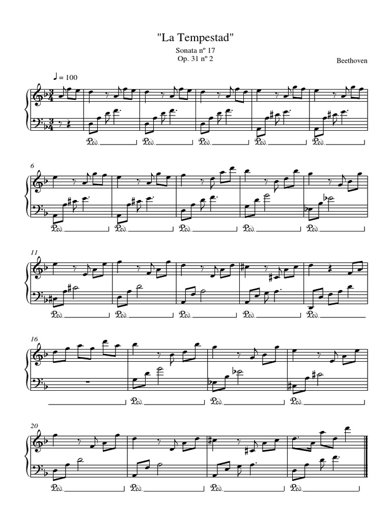 La Tempestad (Beethoven - Op 31 Nro 2) - Simplificada | PDF | Piano Sonatas | Instrumental Solo ...