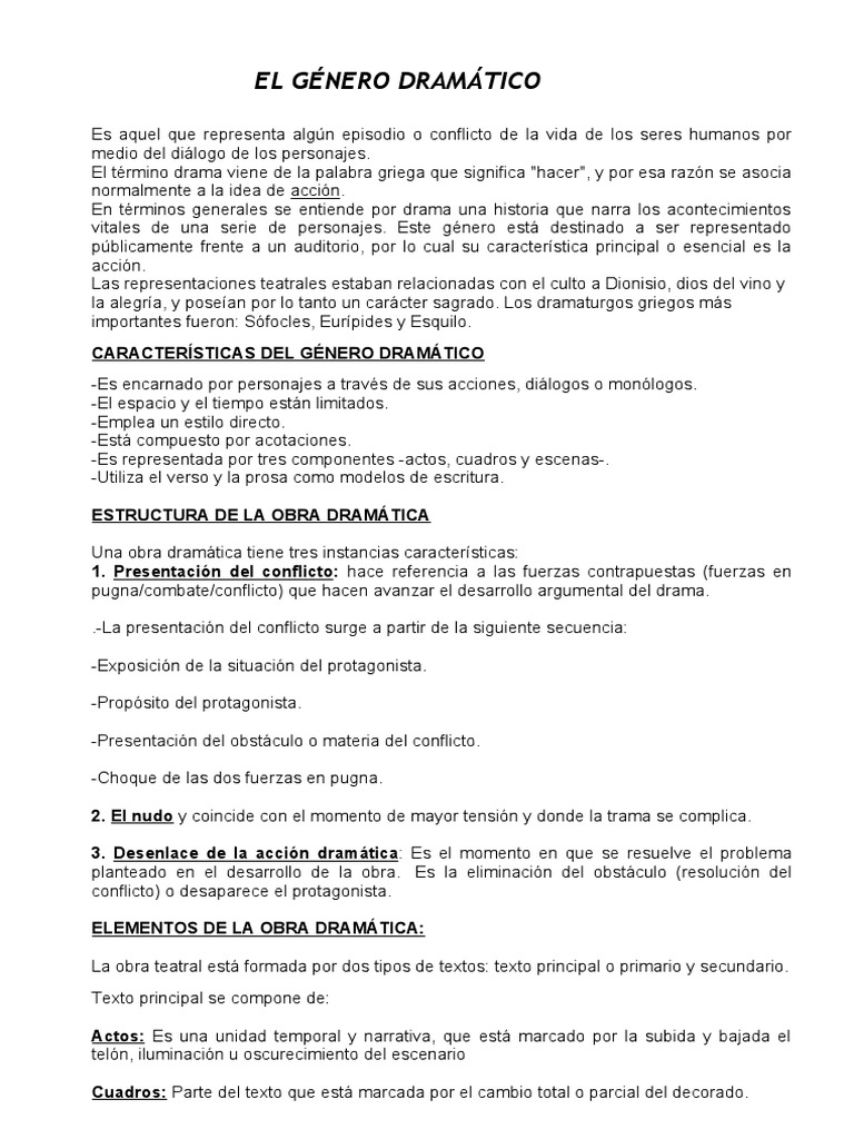Análisis Del Género Dramático Características Estructura Y Elementos