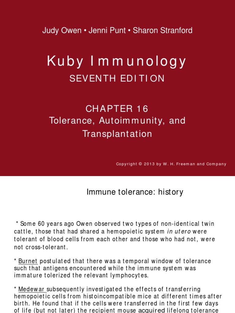 Kuby Immunology Immune Tolerance & Transplantation Sli | PDF | Immune Tolerance | T Cell