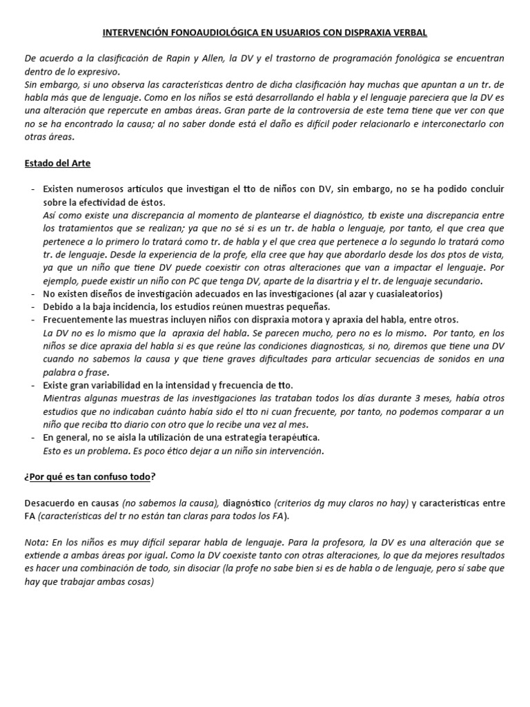 Dispraxia Verbal | PDF | Comunicación | Palabra