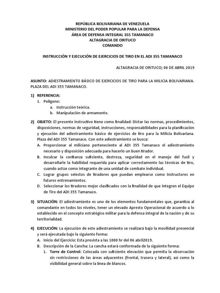 Instructivo - Adiestramiento Polígono - UCG 06abril 2019 | PDF | Rifle | Armas de fuego