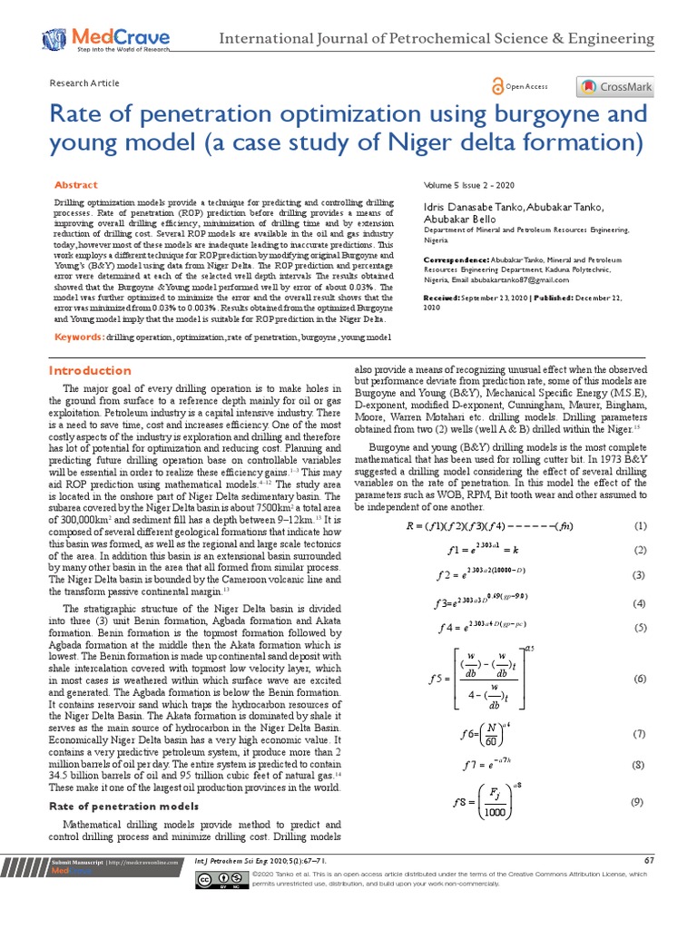 Rate of Penetration Optimization Using Burgoyne and Young Model (A Case Study of Niger Delta ...