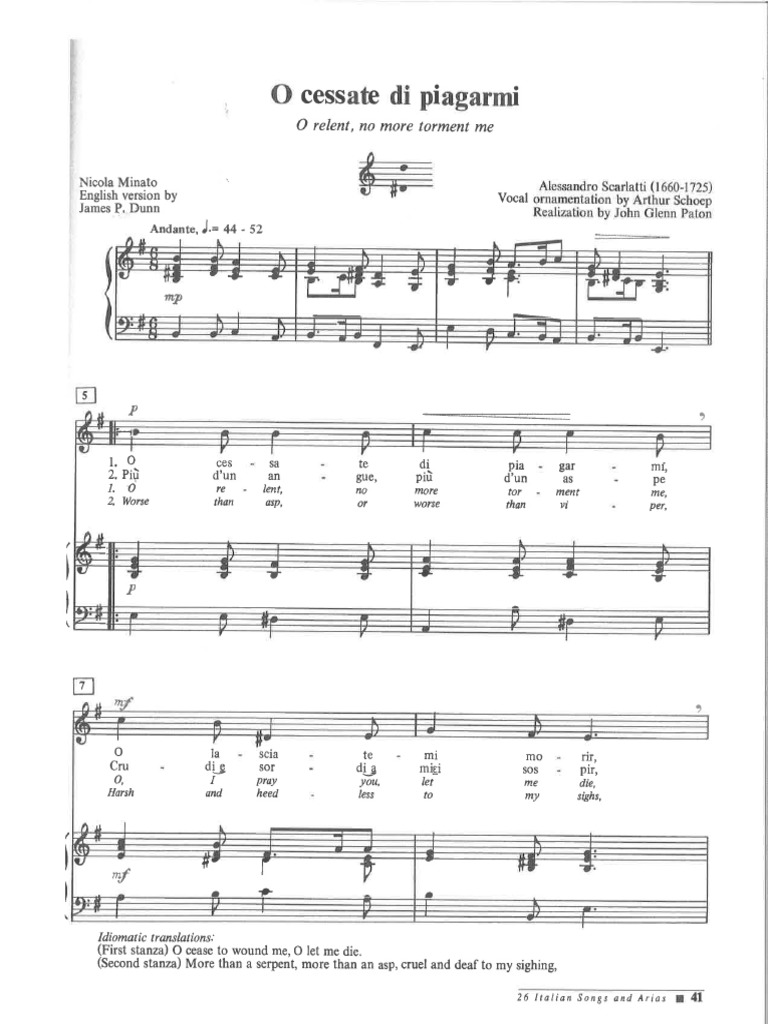 O Cessate Di Piagarmi (Low) | PDF