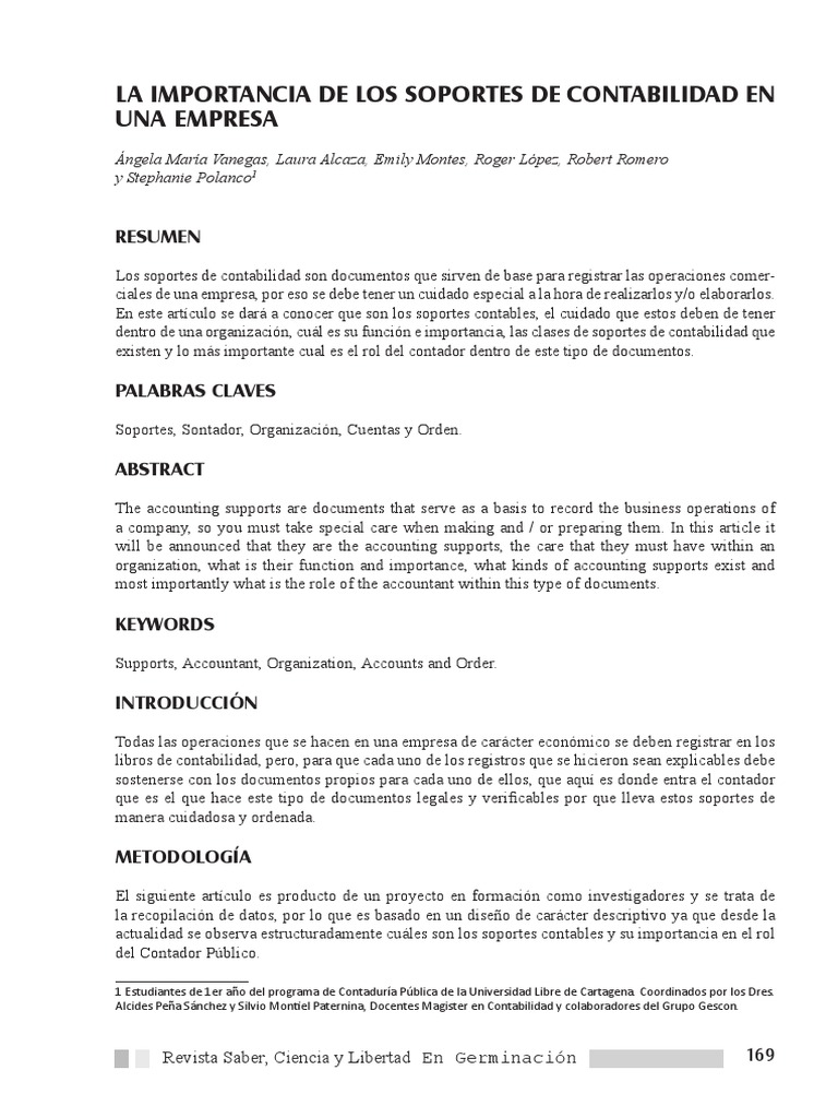 La Importancia de Los Soportes de Contabilidad en Una Empresa | PDF ...