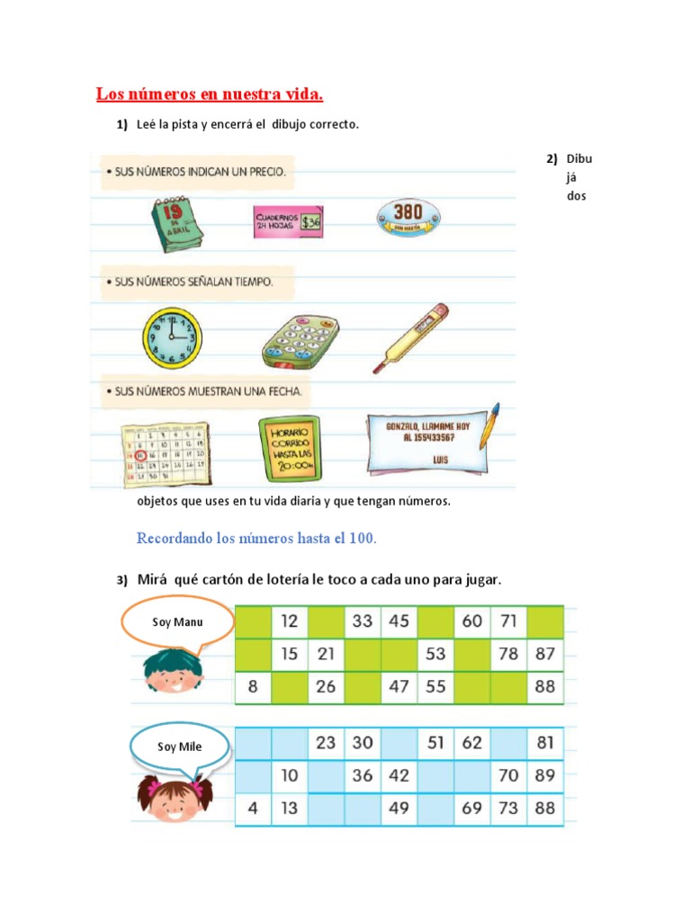 Los Números en Nuestra Vida.: 1) Leé La Pista y Encerrá El Dibujo ...