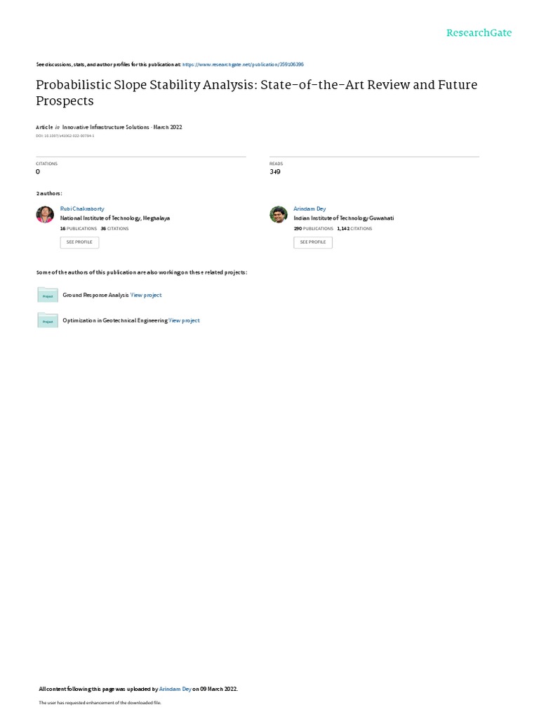 Probabilistic Slope Stability Analysis: State-of-the-Art Review and Future Prospects | PDF ...