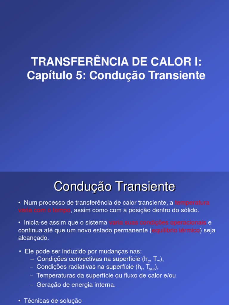 Transferência de Calor I: Capítulo 5: Condução Transiente | PDF ...