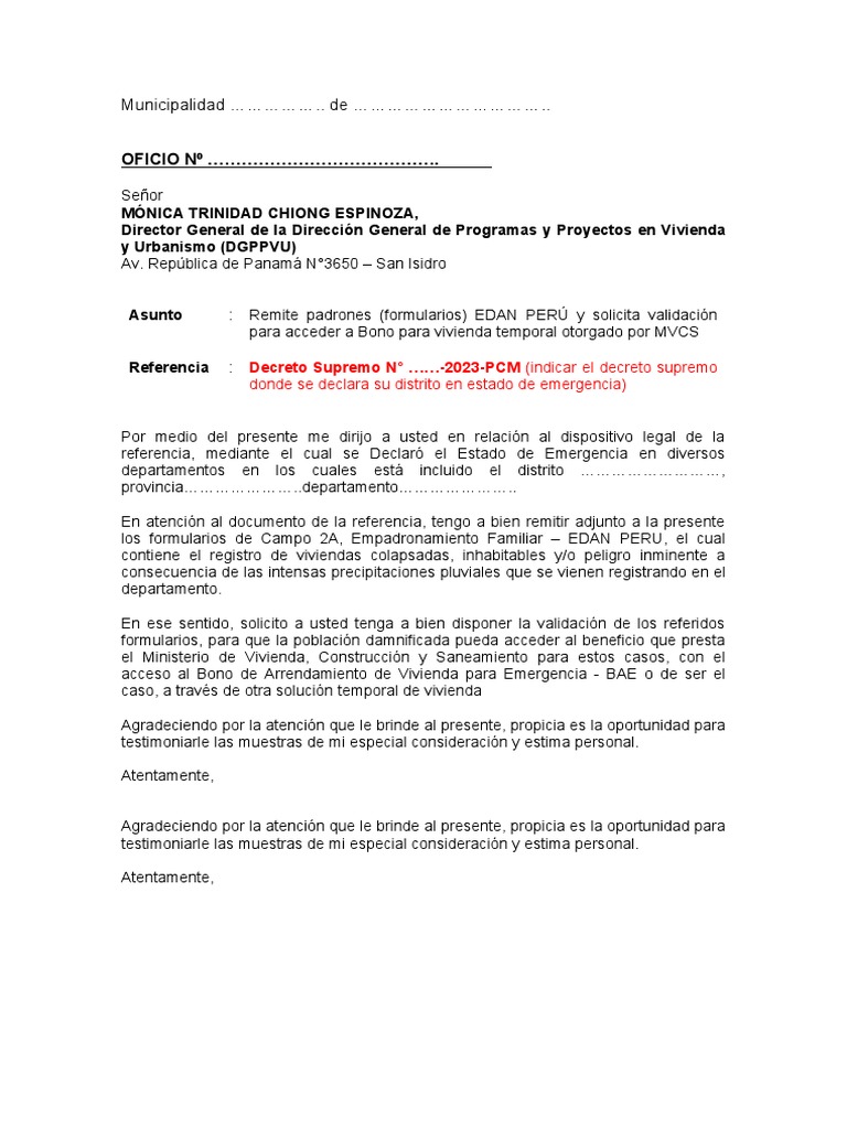 Modelo de Oficio Al MVCS | PDF