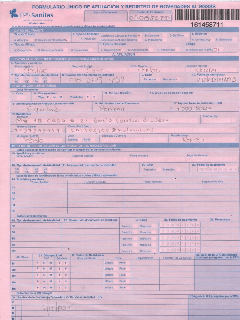 Formulario Sanitas | PDF