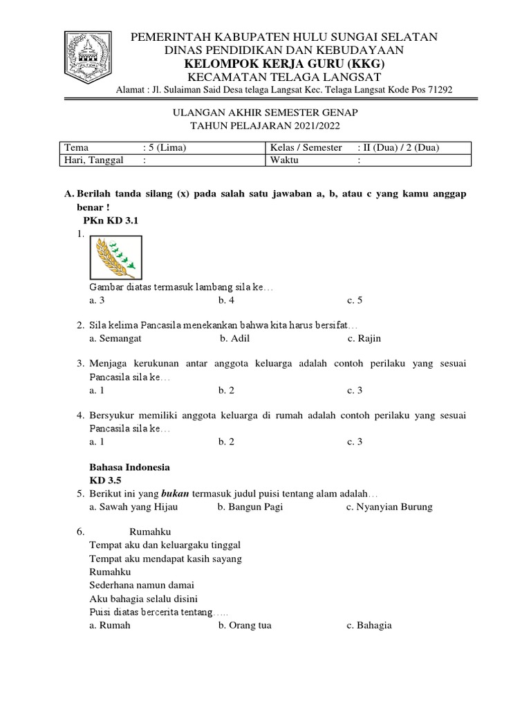 Soal KLS 2 Tema 5 | PDF