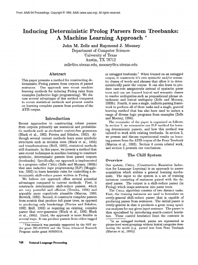 Inducing Deterministic Prolog Parsers From Treebanks: A Machine ... Inducing Deterministic Prolog Parsers From Treebanks: A Machine ...