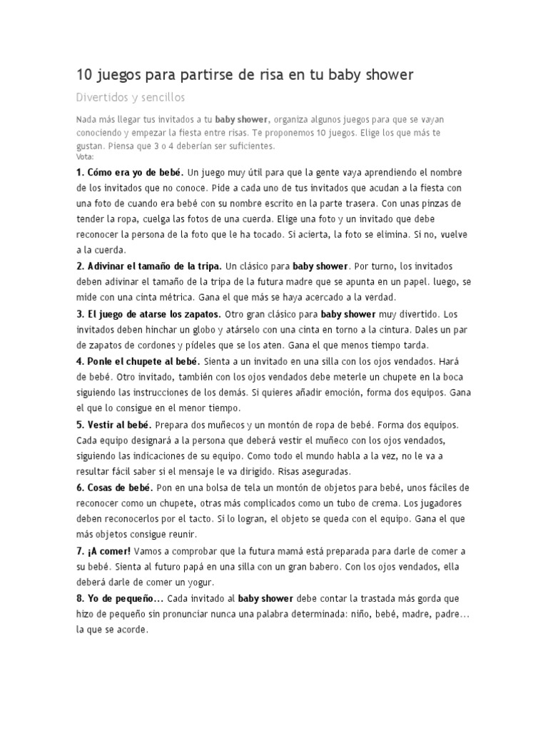 10 Juegos para Partirse de Risa en Tu Baby Shower | PDF