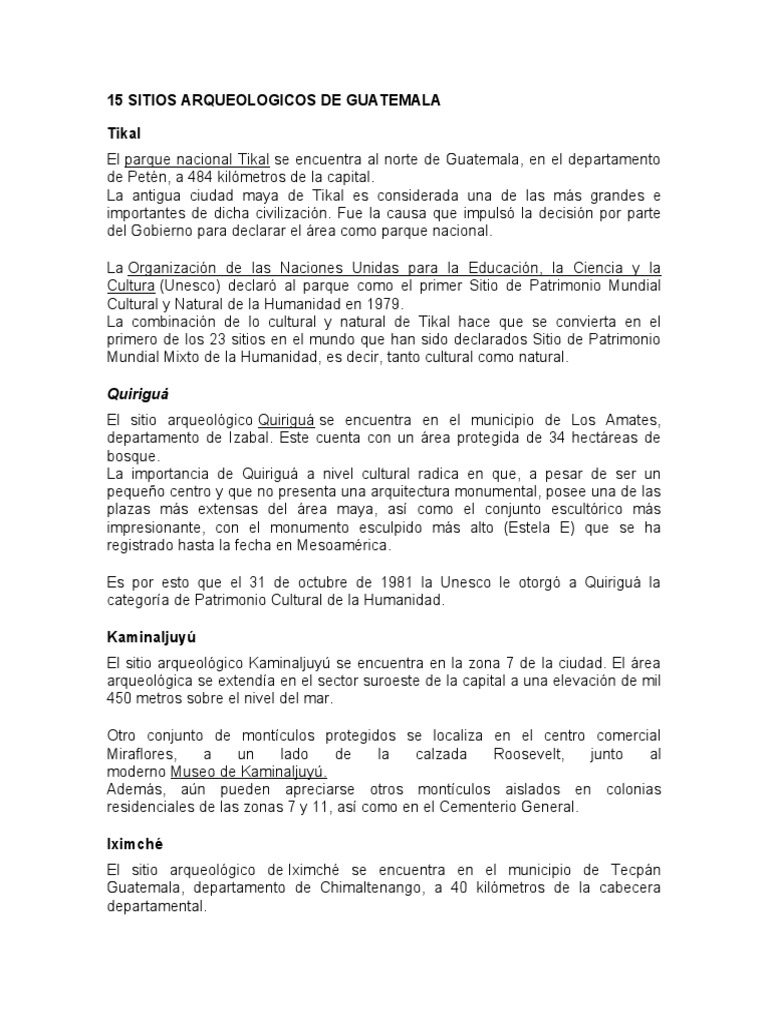 15 Sitios Arqueologicos de Guatemala | PDF | Civilización maya