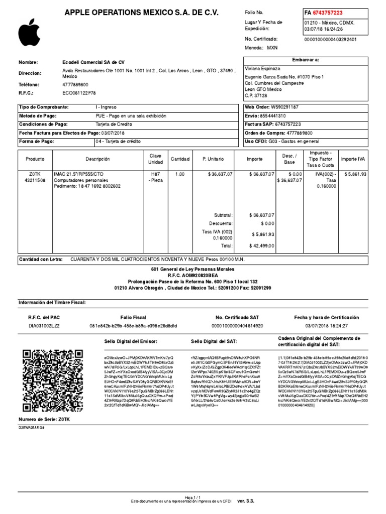 Factura de APPLE | PDF | Pagos | Comercio